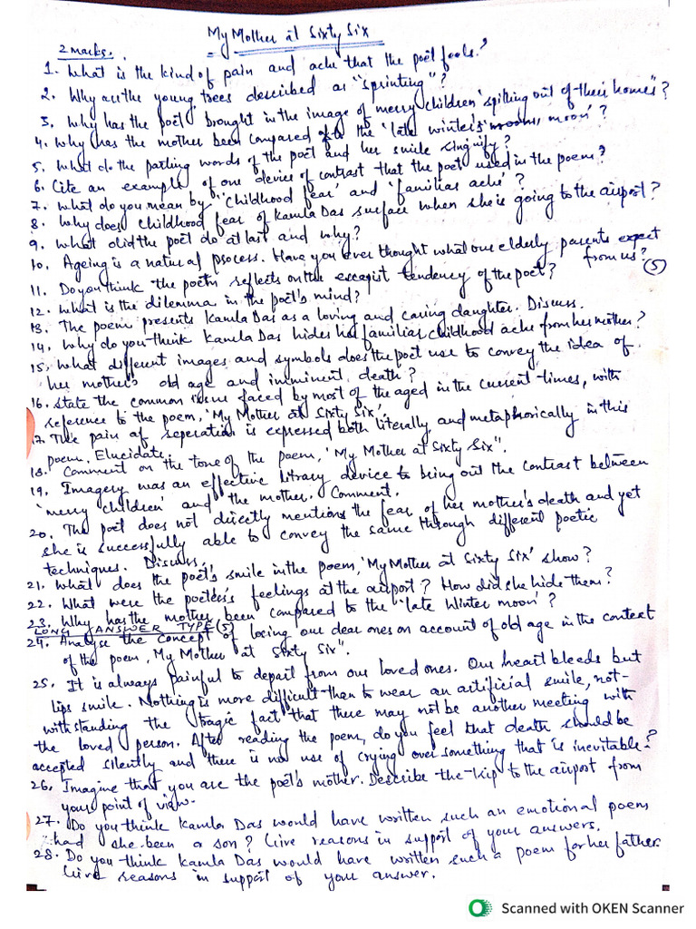 English Poem 1 Practice Questions | PDF
