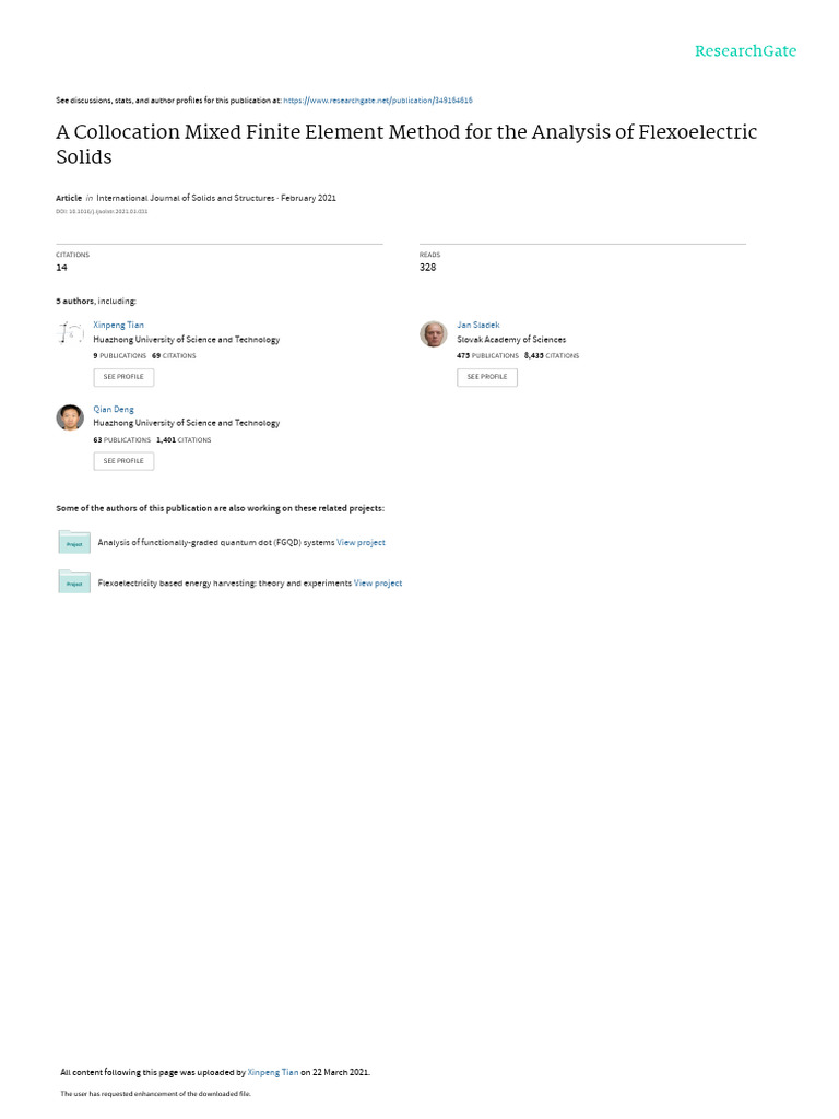 A Collocation Mixed Finite Element Method For The Analysis of Flexoelectric Solids | PDF ...