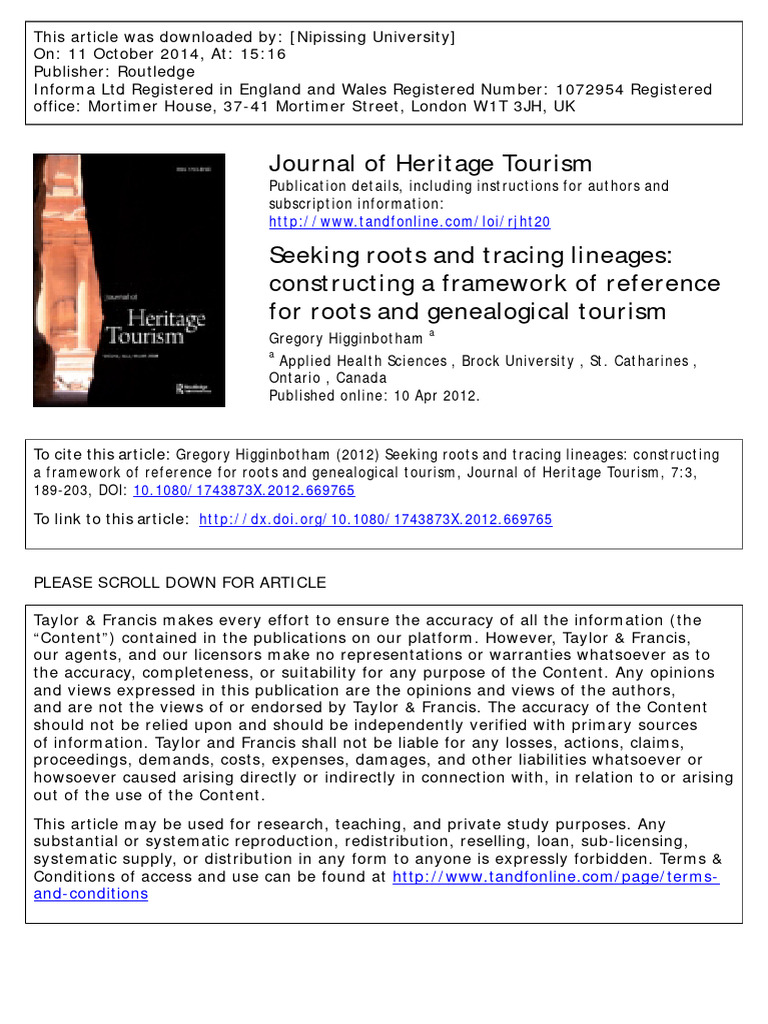 Framework for Genealogical Tourism | PDF | Identity (Social Science) | Mind