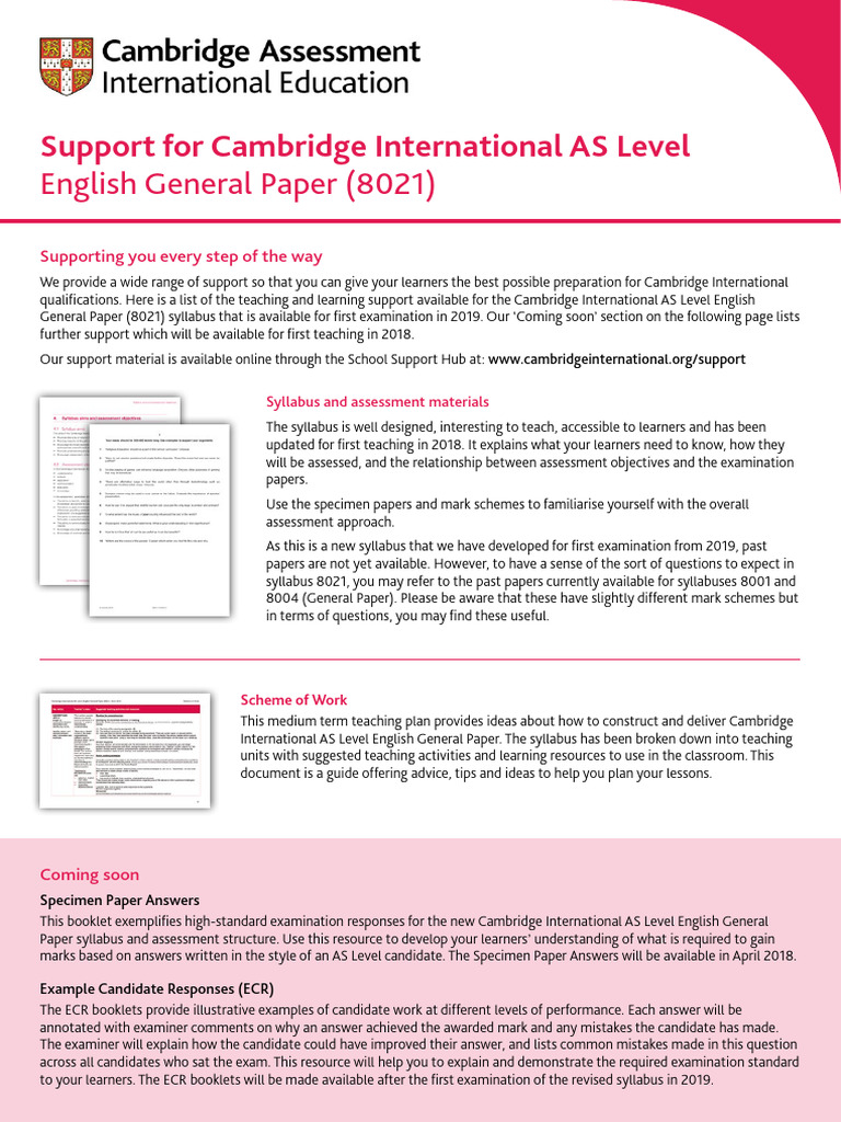 8021 Support For Cambridge International As Level English General Paper ...