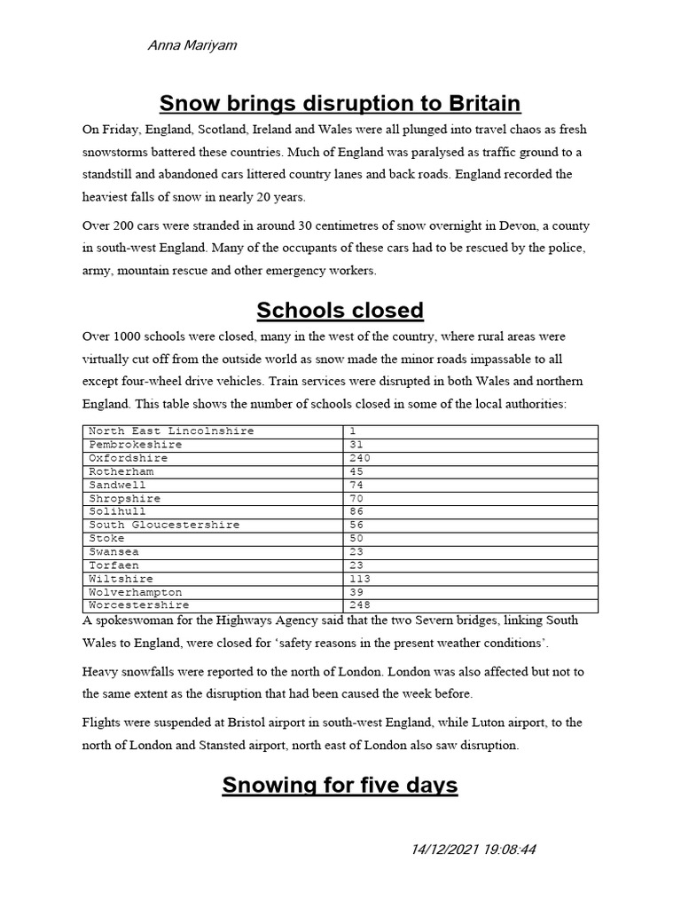 Activity 14 A | PDF | Snow | Winter