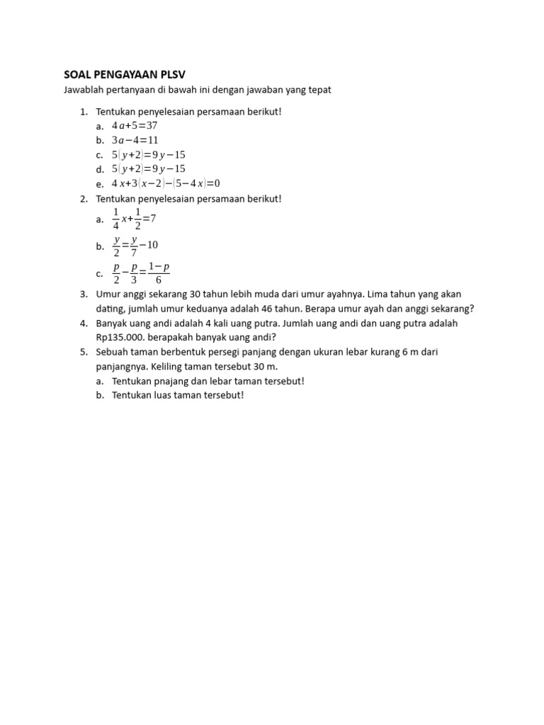 Soal Pengayaan PLSV | PDF