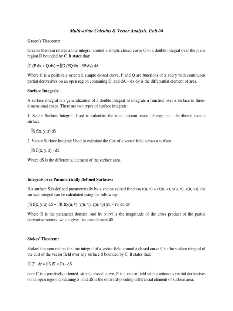 Multivariate Calculus & Vector Analysis, Unit 04: Green's Theorem | PDF ...