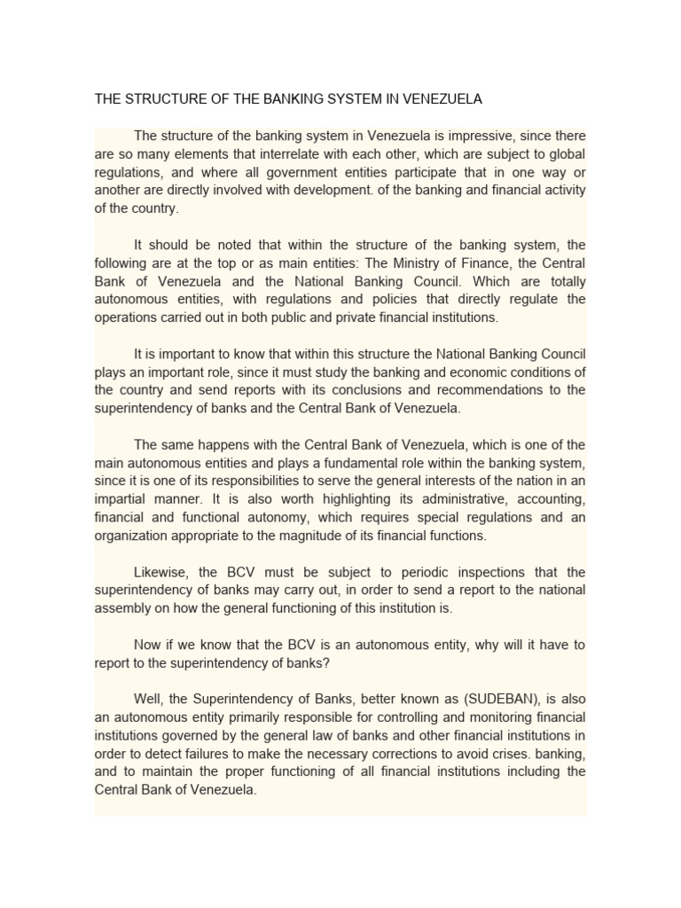 Overview of Venezuela's Banking System | PDF | Banks | New York State ...