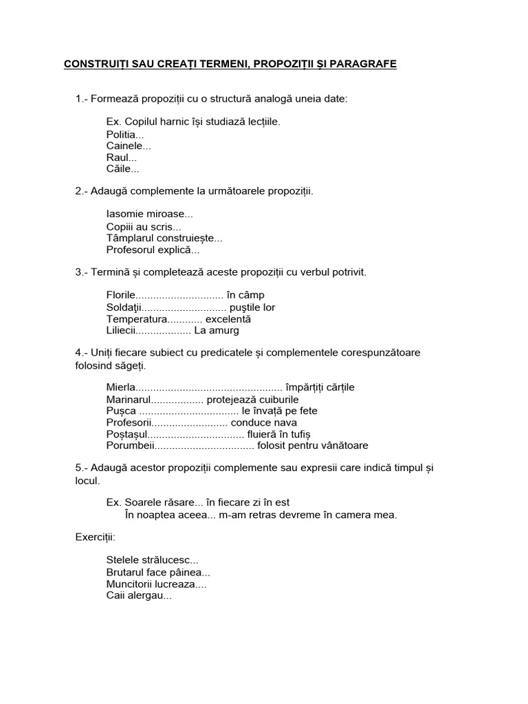 Exerciții de Compunere Scrisă | PDF