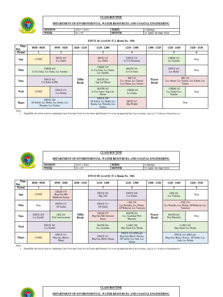Updated EWCE Spring 2024 Routine Before Mid | PDF