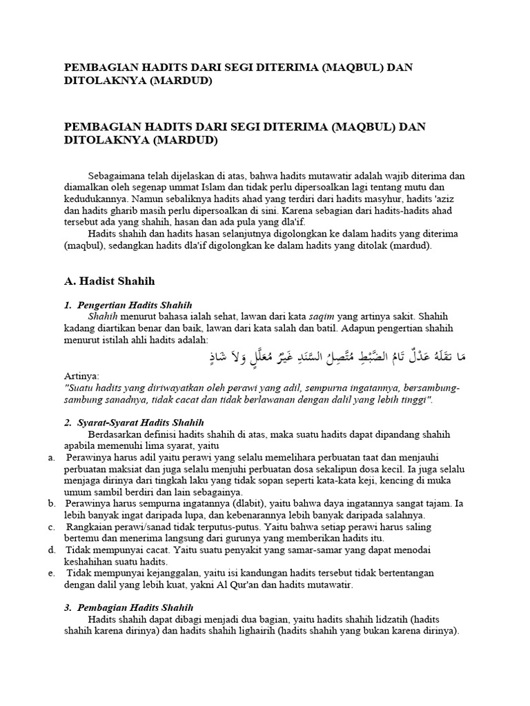 Pembagian Hadits: Maqbul dan Mardud | PDF | Agama & Spiritualitas