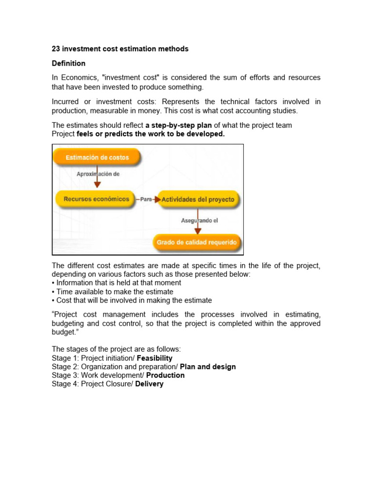 Investment Cost Estimation Methods | PDF | Feasibility Study ...