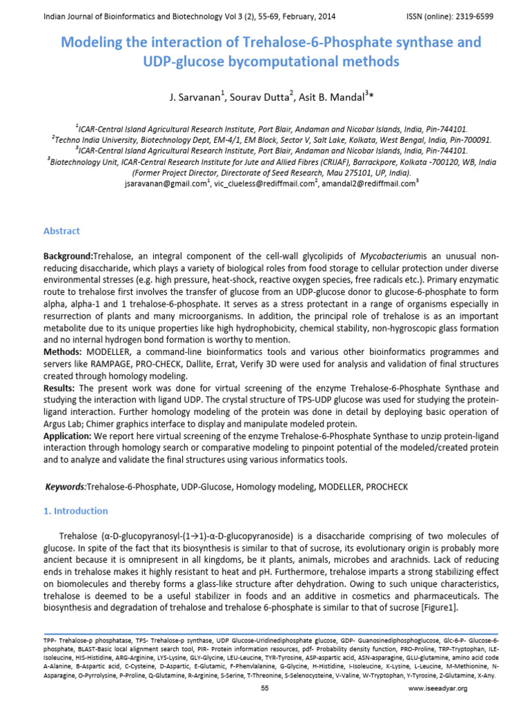 Modeling The Interaction of Trehalose-6-Phosphate Synthase and UDP ...