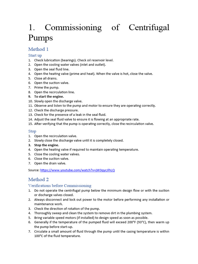 Commissioning of Centrifugal Pumps | PDF | Pump | Valve