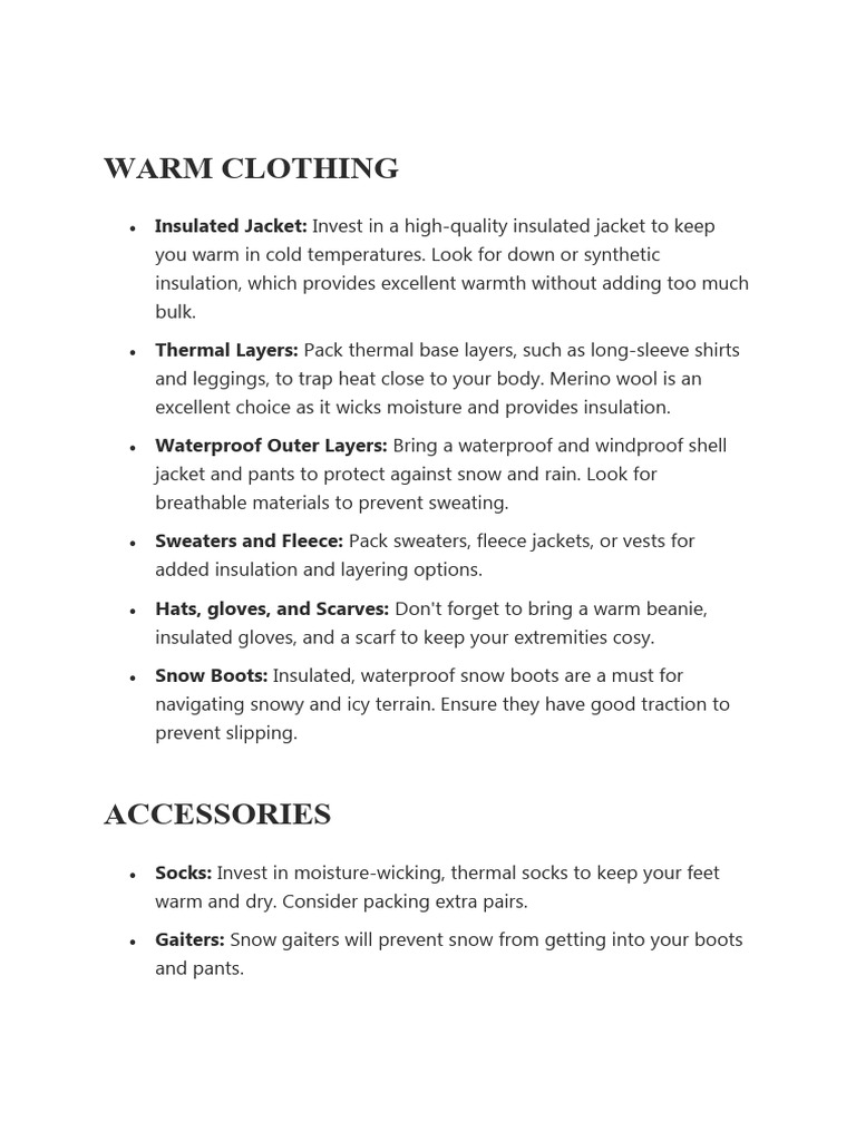 Essential Packing List For A Winter Trip | PDF | Boot | Wool