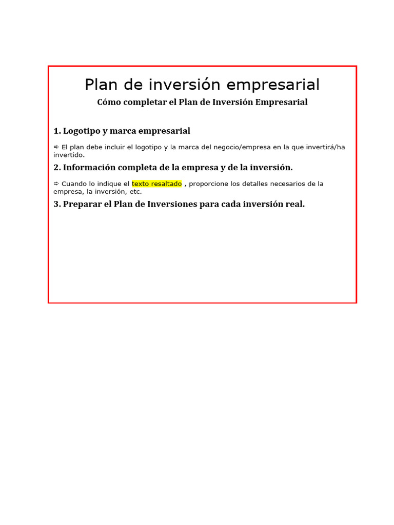 Formato de Plan de Inversión Simple | PDF | Business | Inversiones