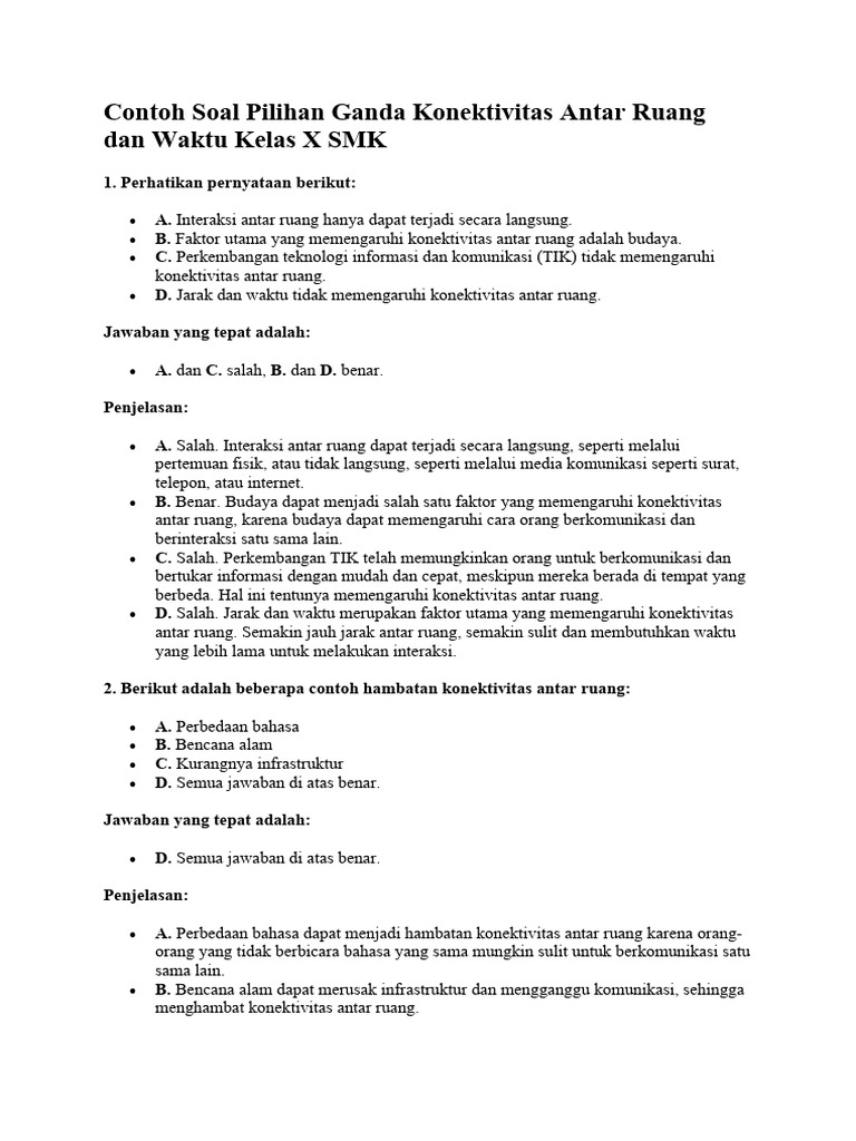 Contoh Soal Pilihan Ganda Konektivitas Antar Ruang Dan Waktu Kelas X ...