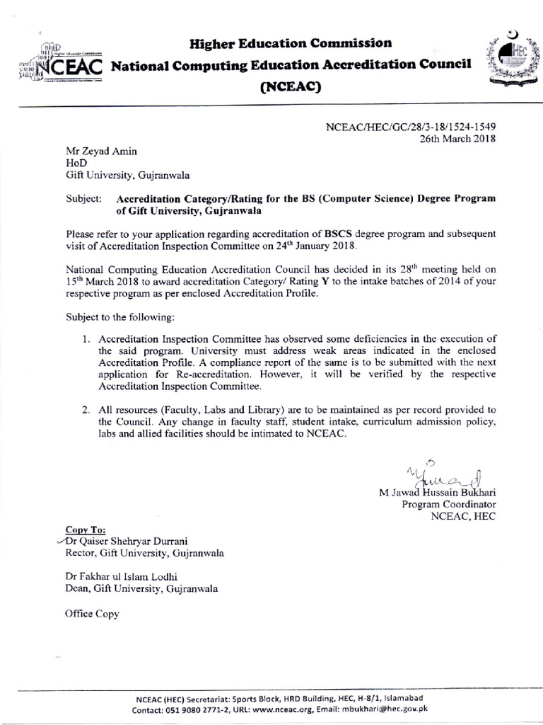 Accreditation For BSCS - NCEAC 1,2,3,4 2018 | PDF