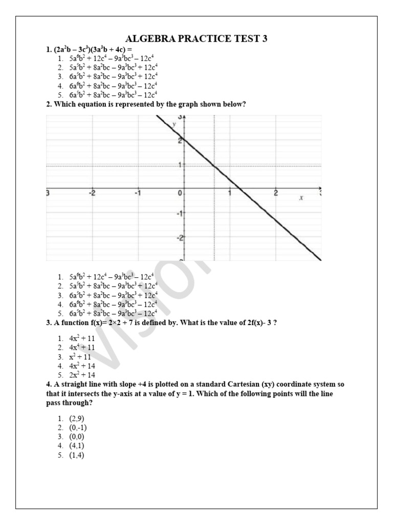 Algebra Practice Test 3 Solutions | PDF | Elementary Mathematics ...