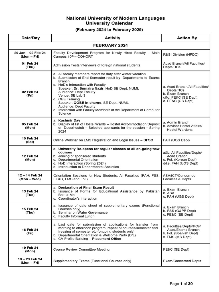 Detail Academic Calendar Numl | PDF