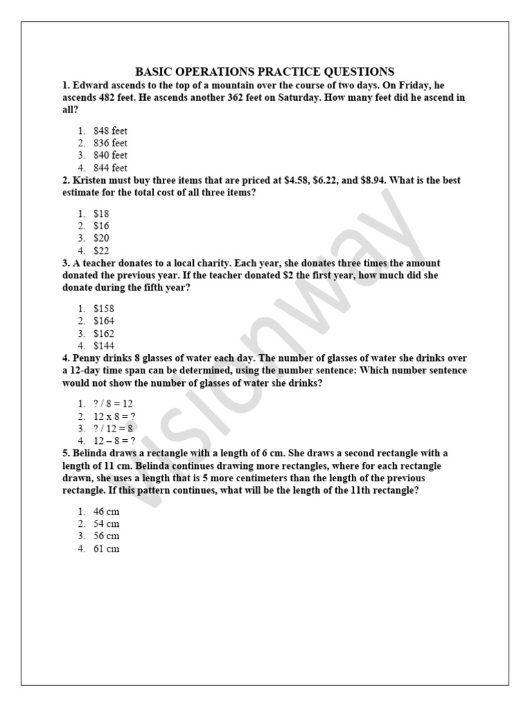 Basic Operations Practice Questions | PDF | Multiplication | Arithmetic