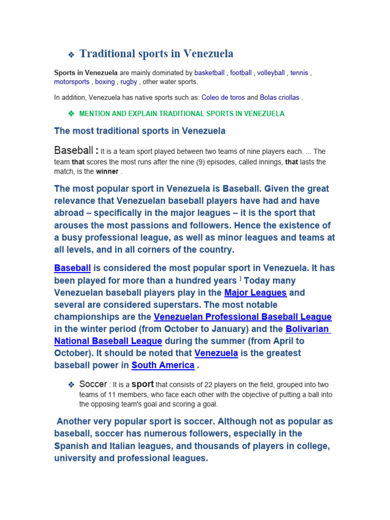 Popular Sports in Venezuela: Baseball Focus | PDF | Venezuela | Sports ...