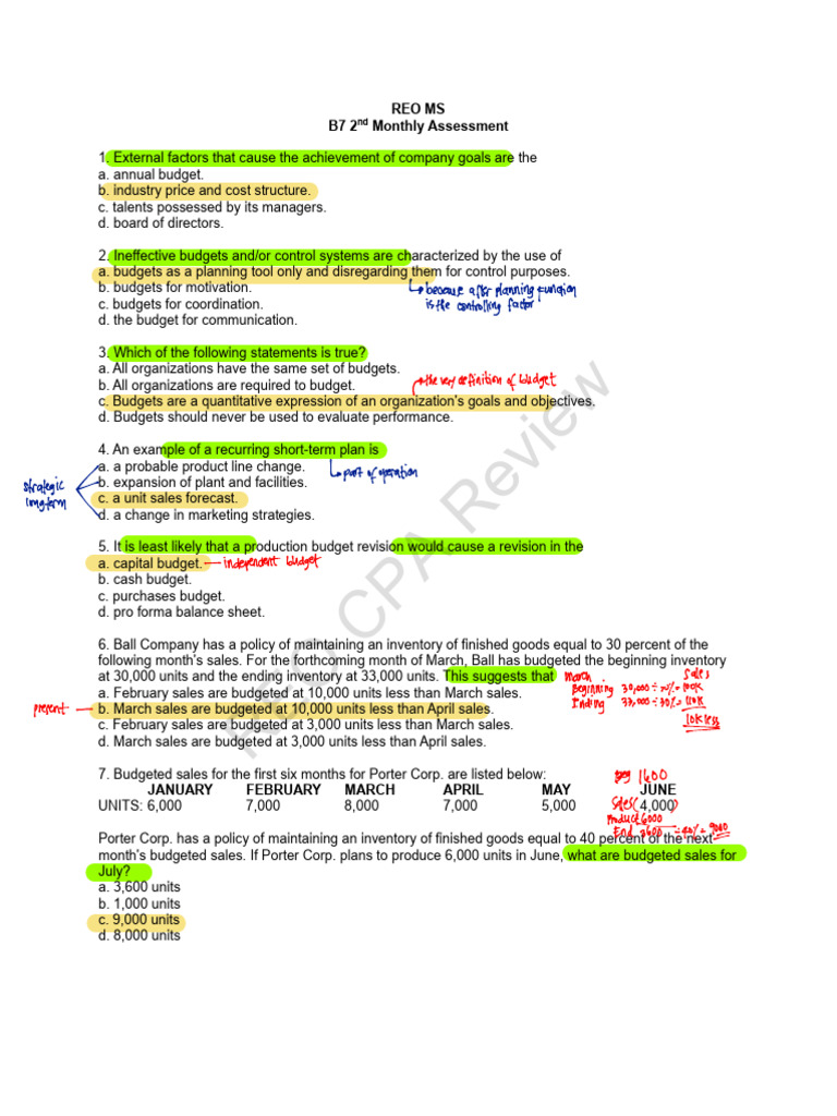 ANNOTATED MAS Second Monthly Assessment | PDF | Revenue | Inventory