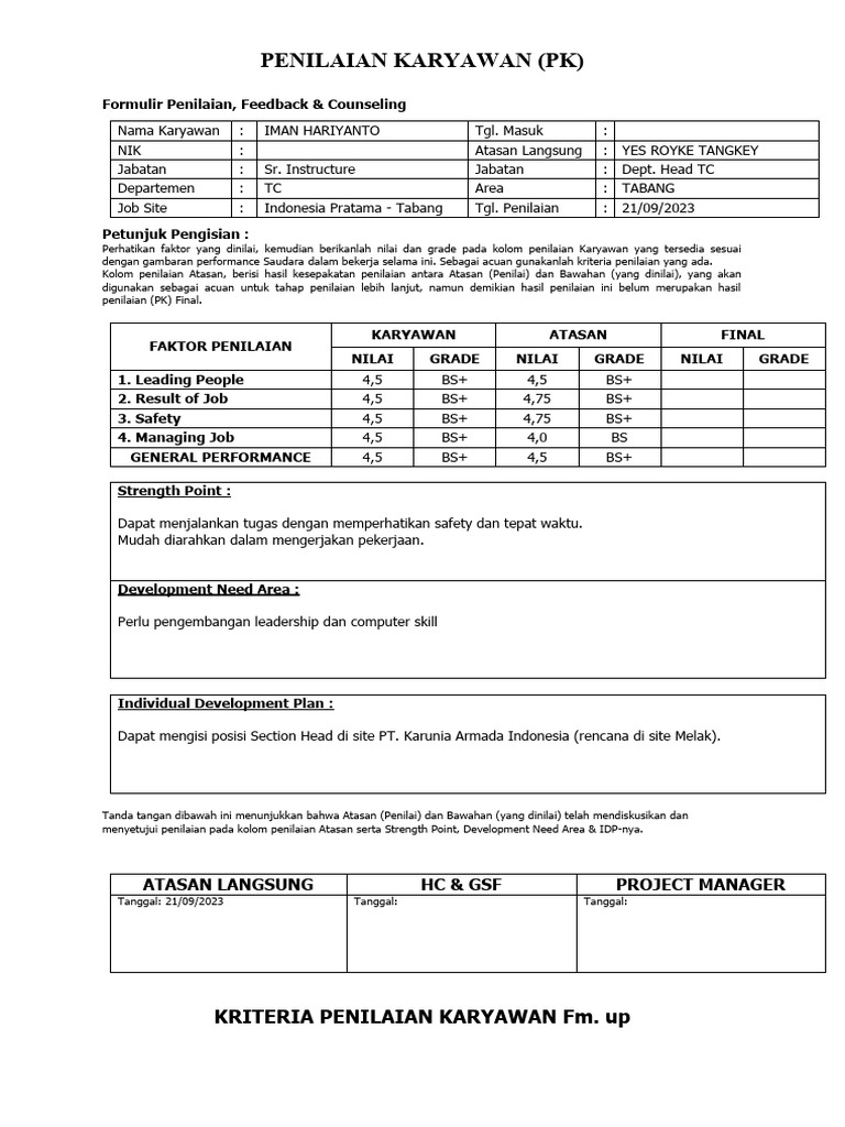 Formulir Penilaian | PDF