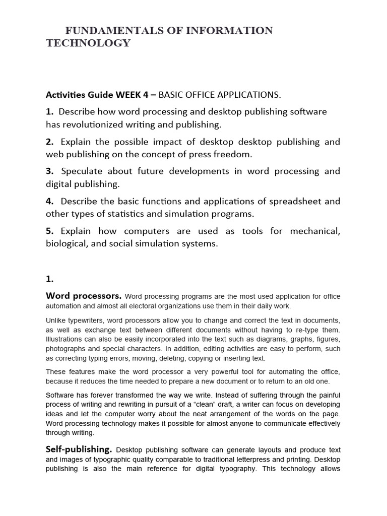 Week 4 Basic Office Automations | PDF | Simulation | Word Processor