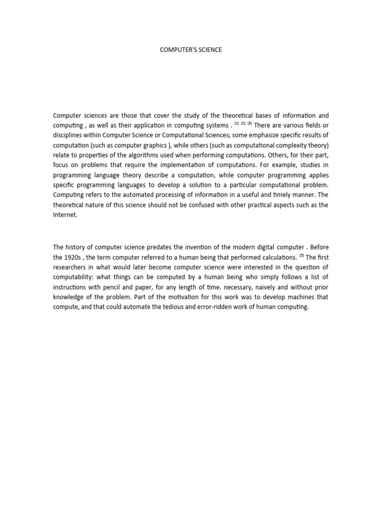Computer's Science | PDF | Computer Science | Science
