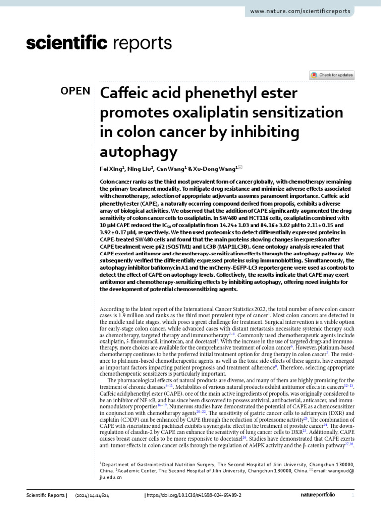 Caffeic Acid Phenethyl Ester Promotes Oxaliplatin Sensitization in ...