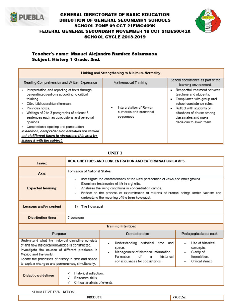 2nd year History Planning. 1st Secondary Grade. Quarter | Download Free ...
