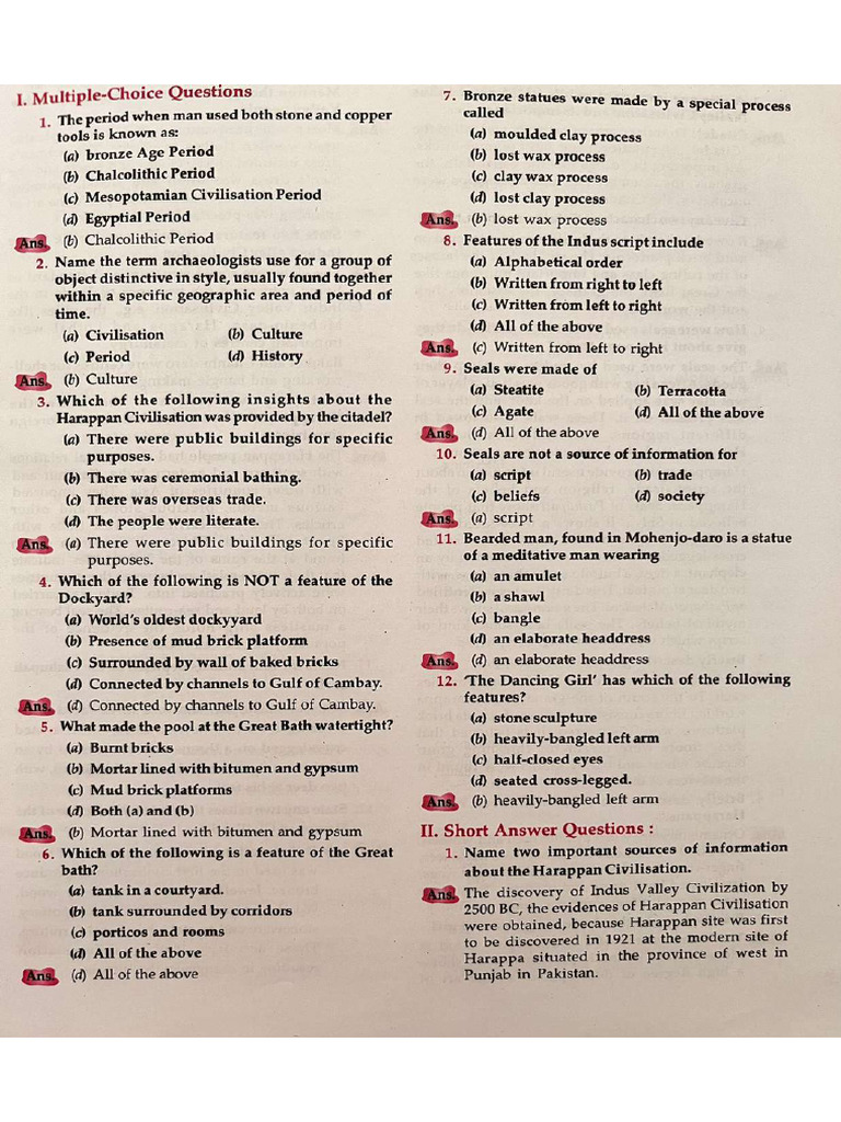 Harappan Civilisation Question & Answers (External) | PDF