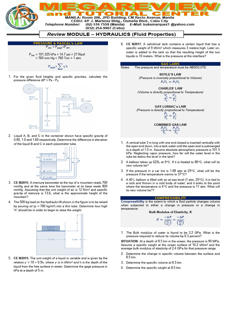 Review Module 15 - Hydraulics 1 - Part 2 | PDF | Pressure | Pascal (Unit)