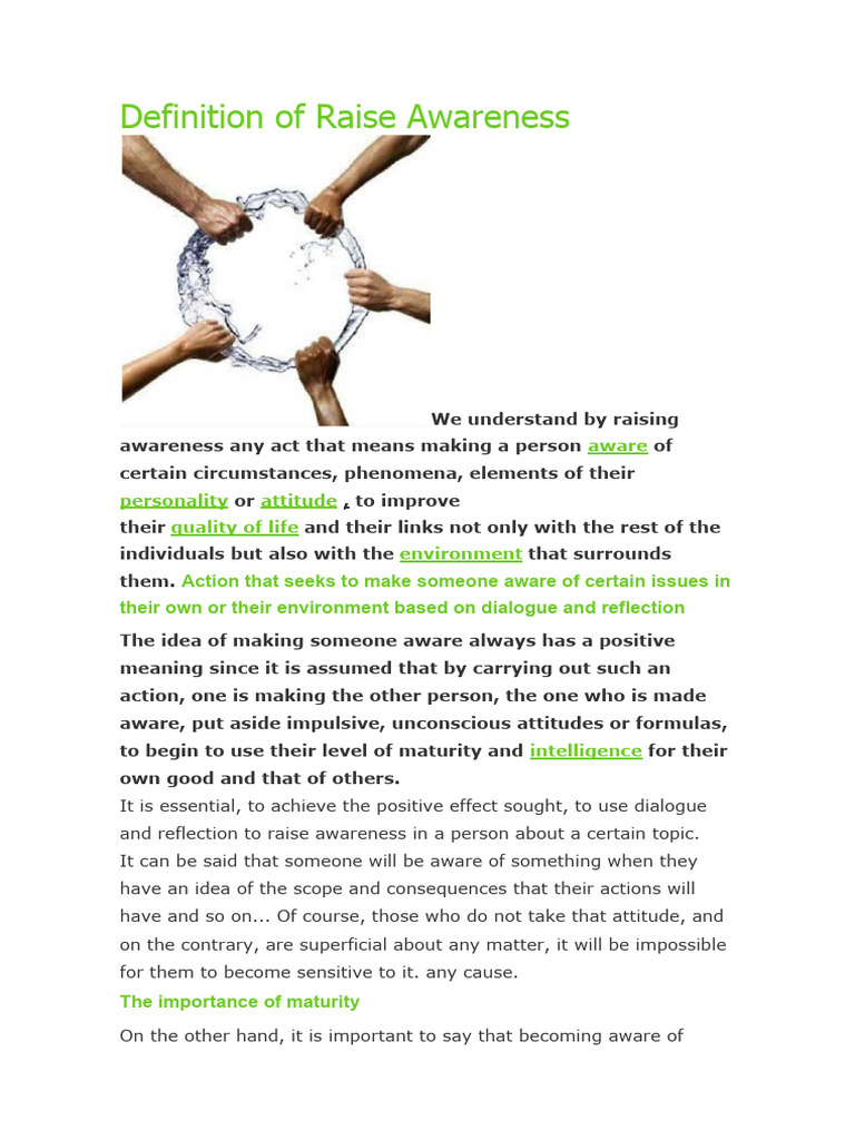Definition of Raise Awareness | PDF | Awareness | Consciousness