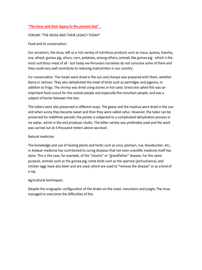 The Incas and Their Legacy To The Present Day | PDF | Inca Empire ...