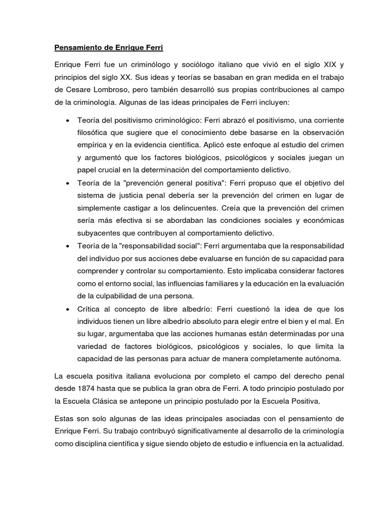 Pensamiento de Enrique Ferri | PDF | Criminología | Educación en artes ...