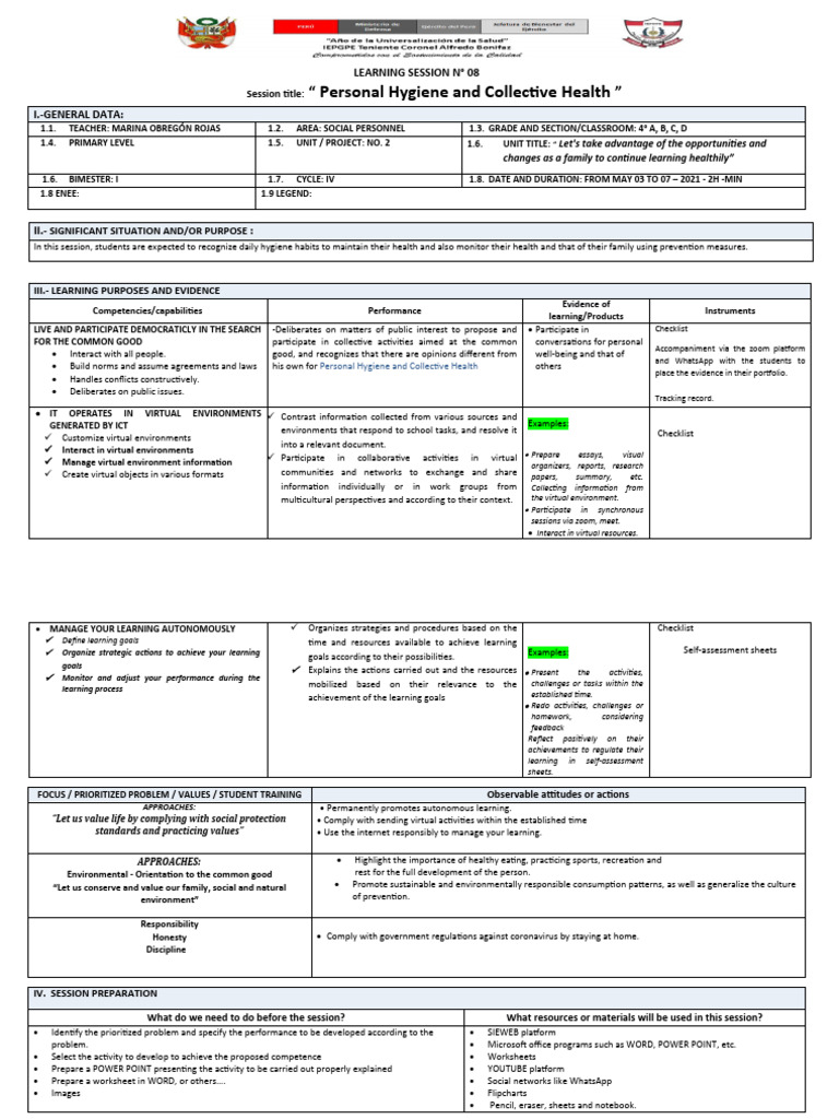 Session 8-Personal Hygiene and Collective Health | PDF | Learning | Habits