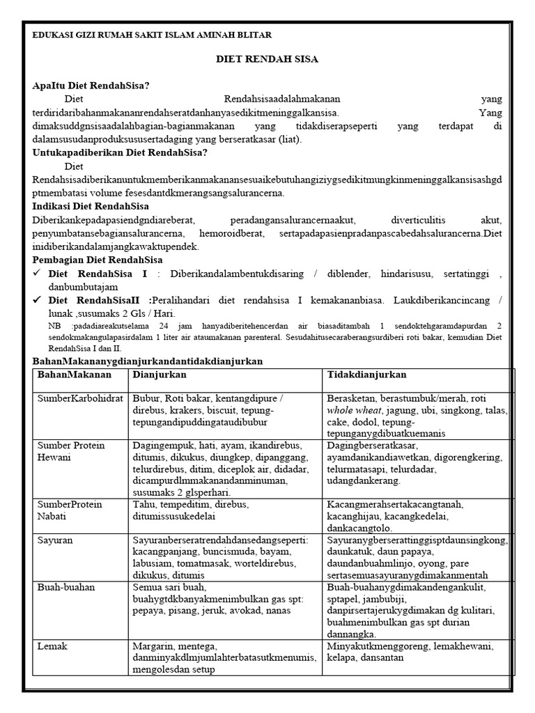 Edukasi Diet Rendah Sisa | PDF