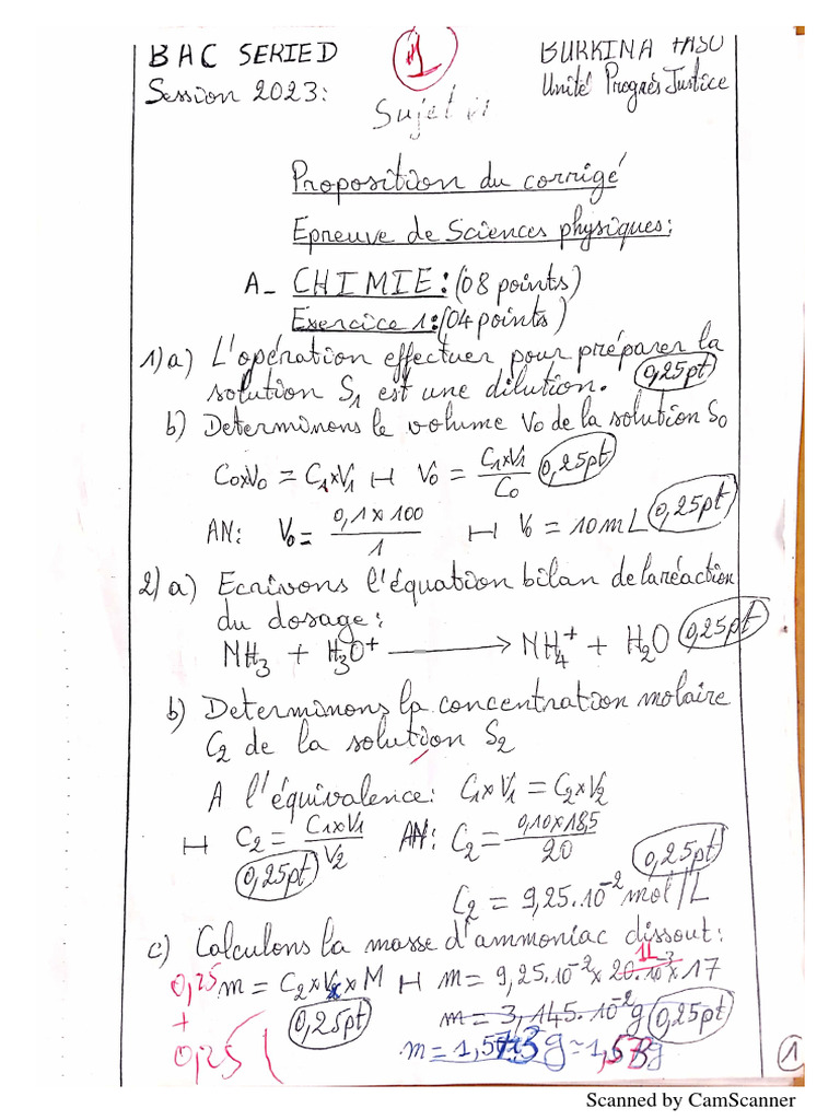 Correction PC BAC D 2023 | PDF
