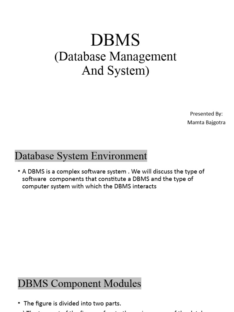 Presentation DBMS 1 | PDF | Databases | Backup