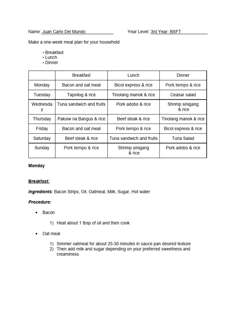 BFP 1week Meal Plan | Download Free PDF | Sauce | Meal
