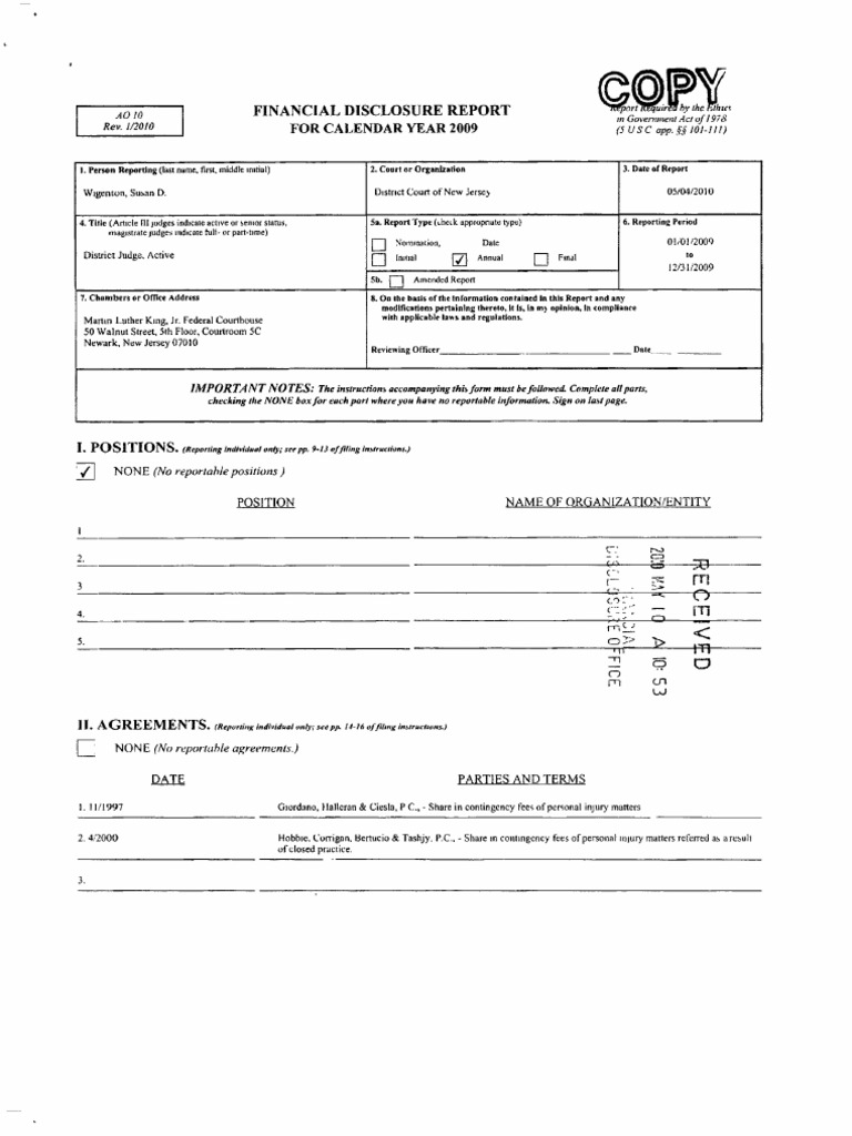 Susan D Wigenton Financial Disclosure Report For 2009 | PDF | Dividend ...