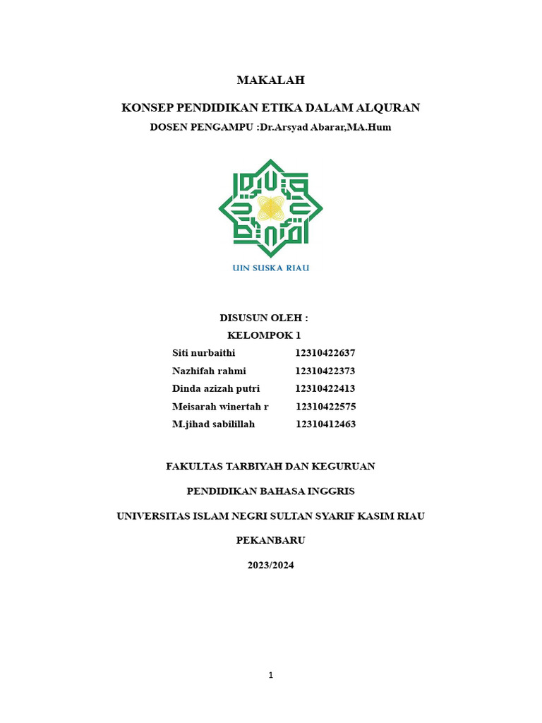 Makalah Konsep Pendidikan Etika Dalam Alquran | PDF | Karier & Perkembangan | Sains & Matematika