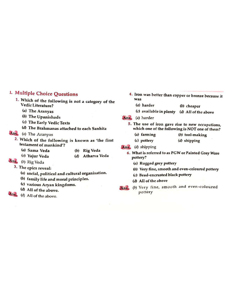 The Vedic Period Question and Answers (External) | PDF