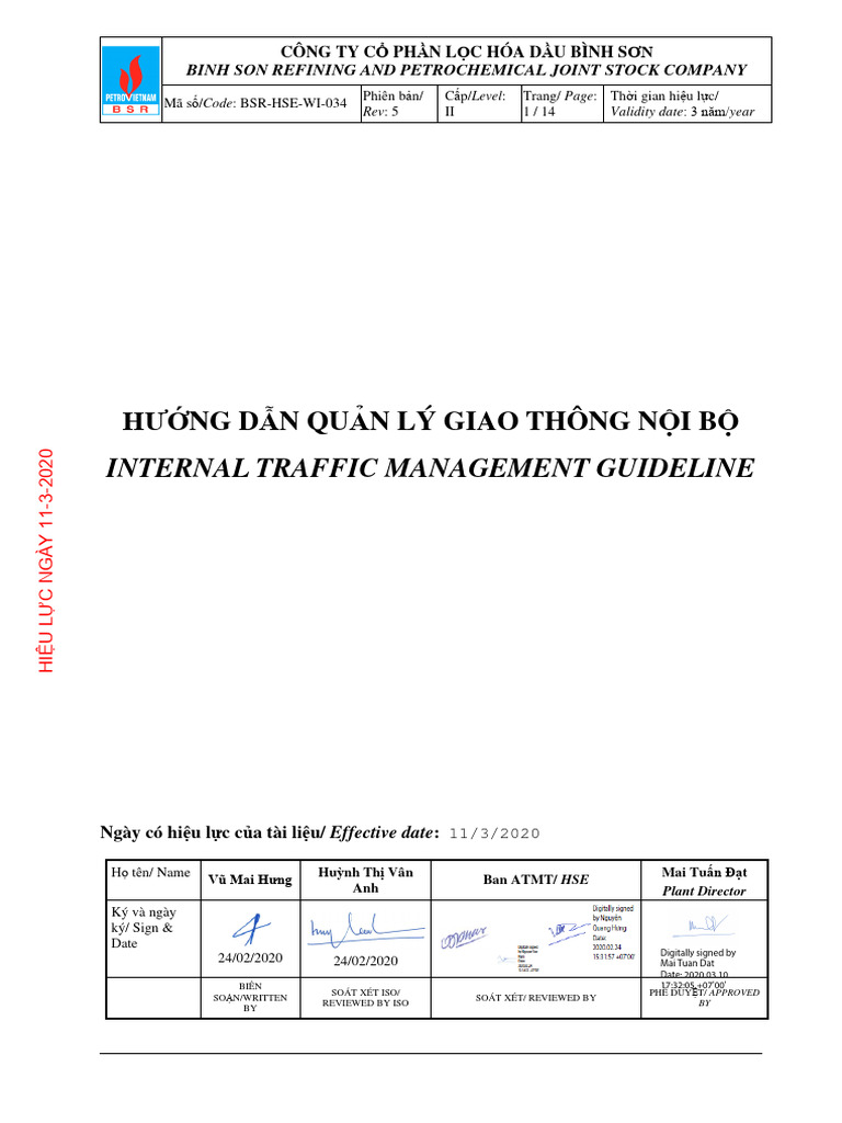 BSR-HSE-WI-034 - Rev 5-Huong Dan Quan Ly Giao Thong Noi Bo | PDF