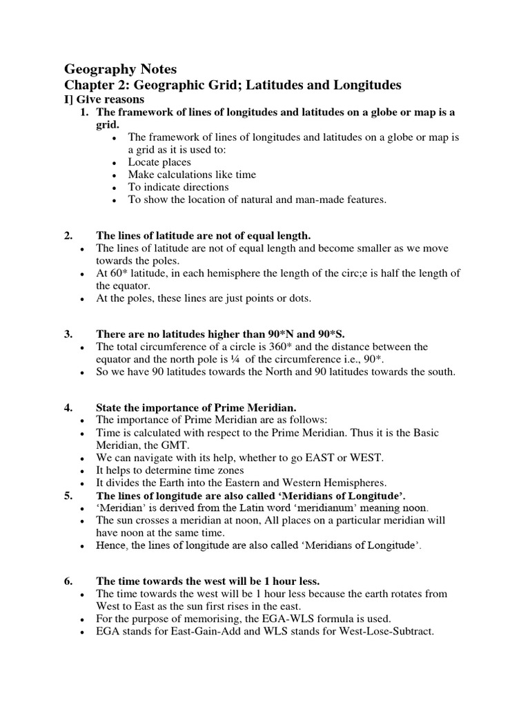 Geographic Gird Latitudes and Longitudes Question and Answers | PDF ...