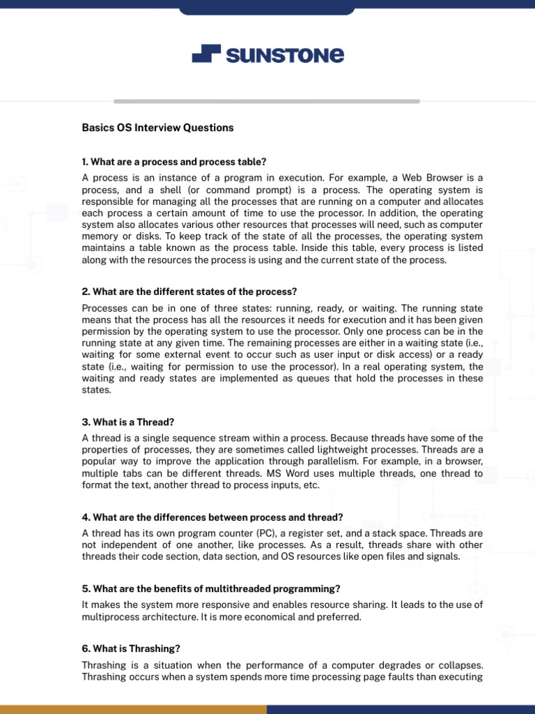Operating System Interview Question-1692948732390 | PDF | Process (Computing) | Scheduling ...