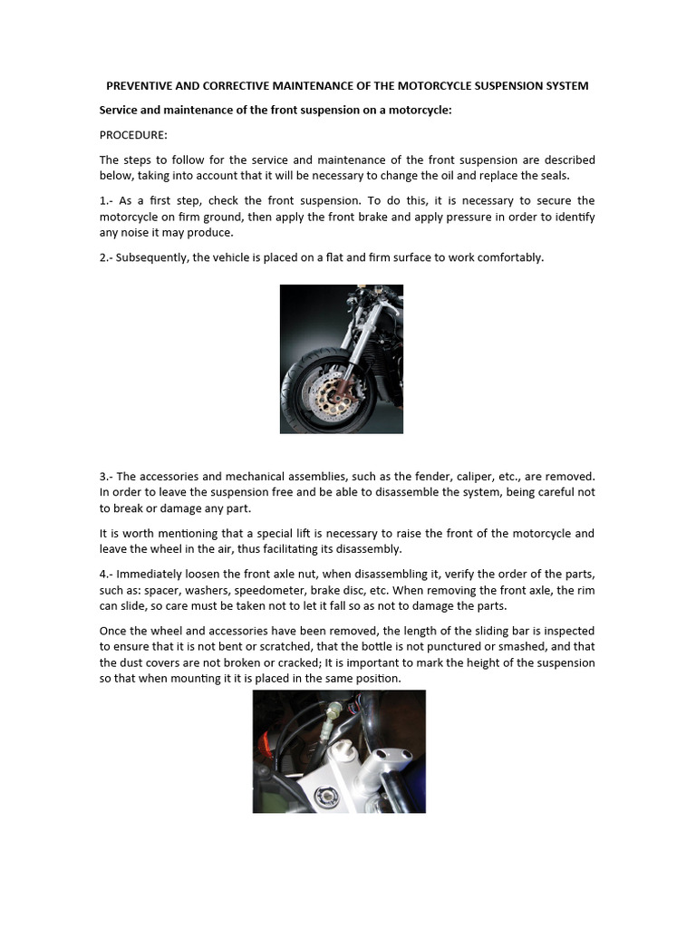 Preventive and Corrective Maintenance of The Motorcycle Suspension System | PDF | Manufactured ...