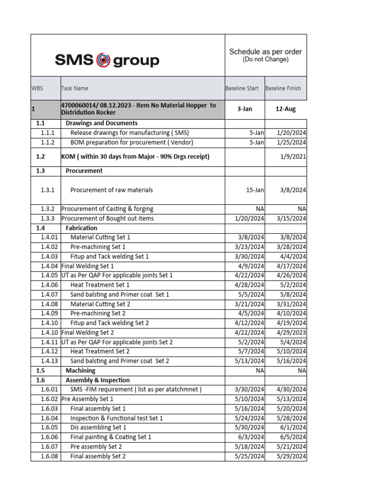 Bar Chart For PO - 4700060014 Dtd..08.12.2023 Material Hopper and ...