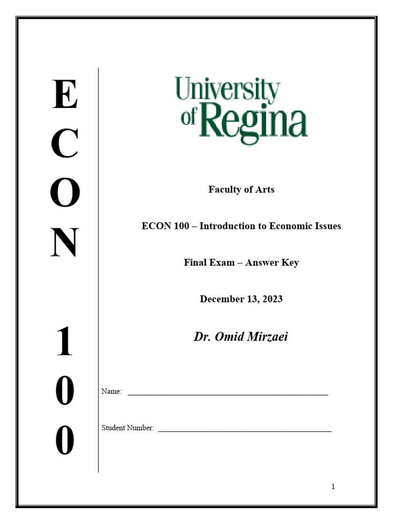Final Exam - Answer Key | PDF | Unemployment | Monopoly
