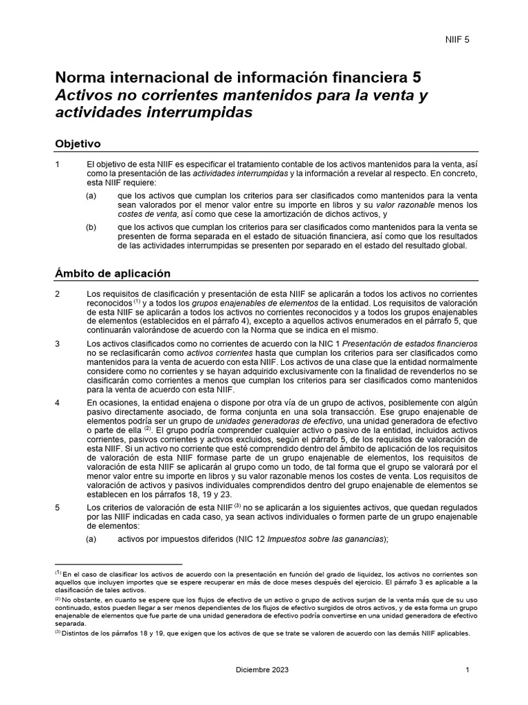 NIIF 5.diciembre 23 | PDF | normas internacionales de INFORMACION ...