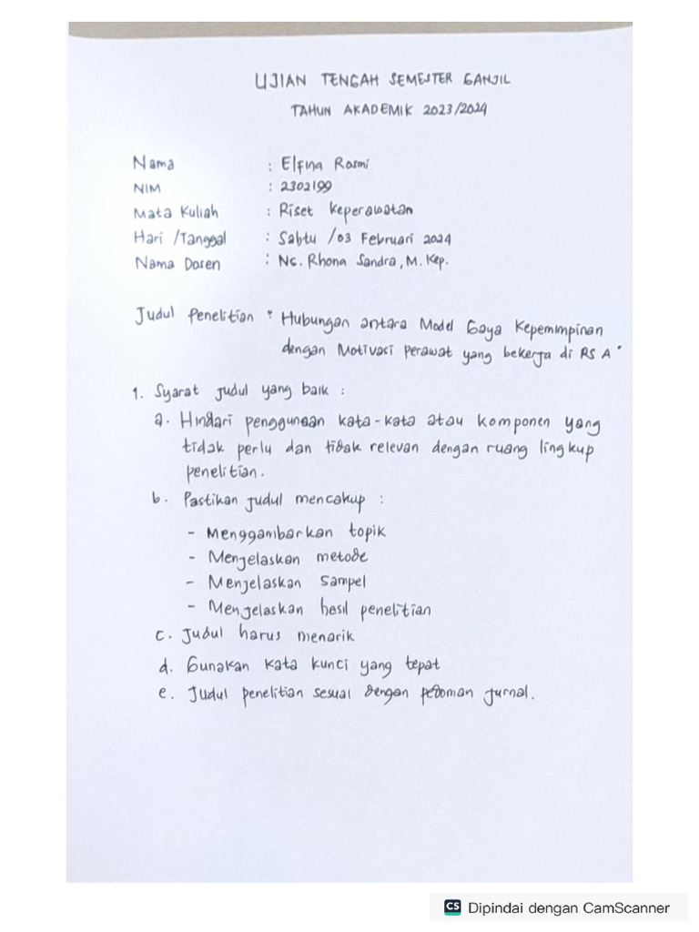 UTS METODOLOGI PENELITIAN ELFINA ROSMI | PDF