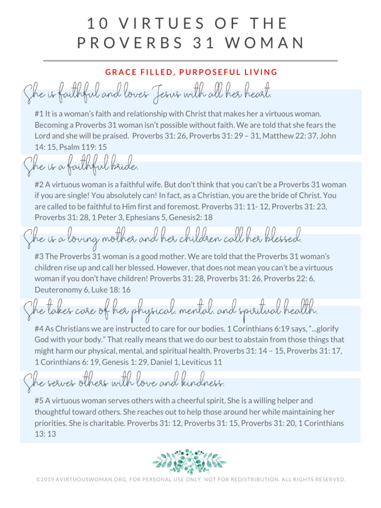 10 Virtues of The Proverbs 31 Woman Printable PDF | PDF | Book Of Proverbs | Jesus